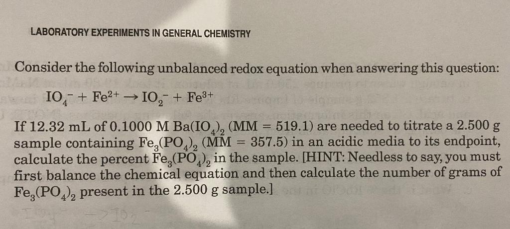 Solved LABORATORY EXPERIMENTS IN GENERAL CHEMISTRY Consider | Chegg.com
