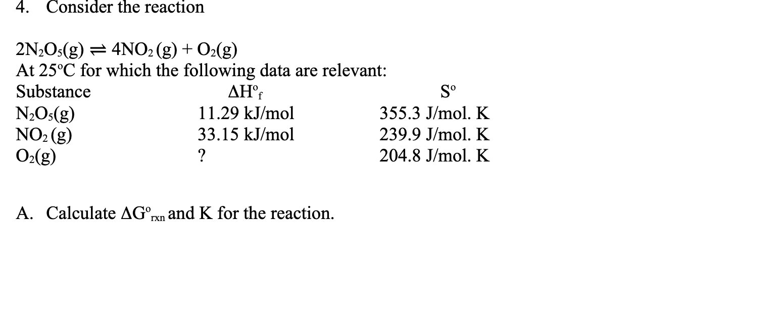 Solved 4. Consider the reaction \\[ 2 \\mathrm{~N}_{2} | Chegg.com