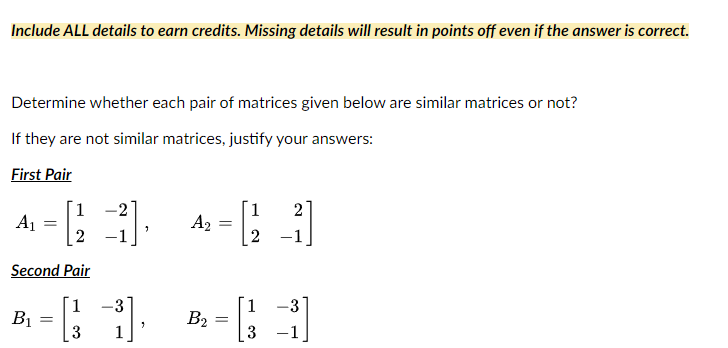 Solved Determine whether each pair of matrices given below | Chegg.com