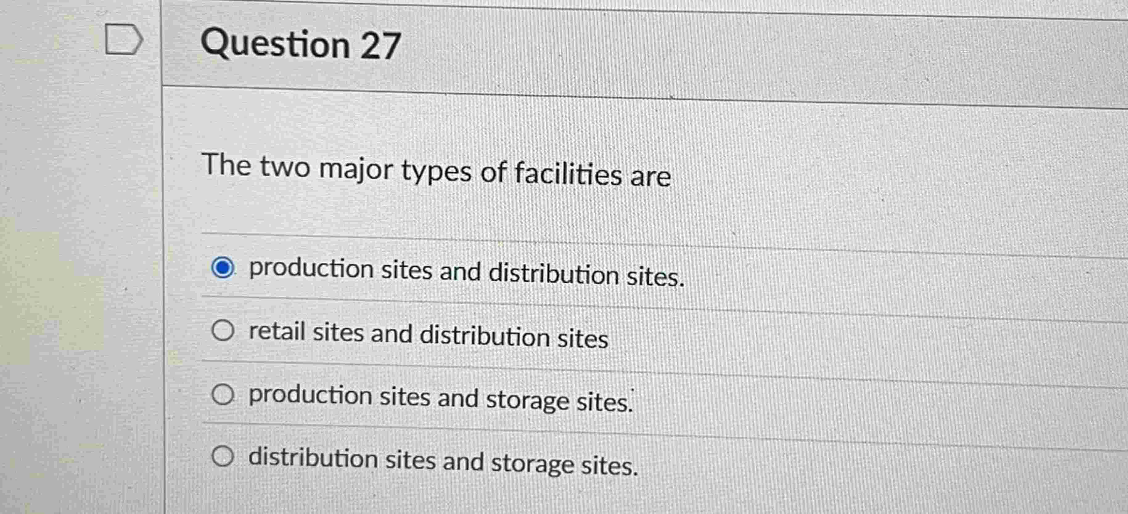Solved Question 27The two major types of facilities | Chegg.com