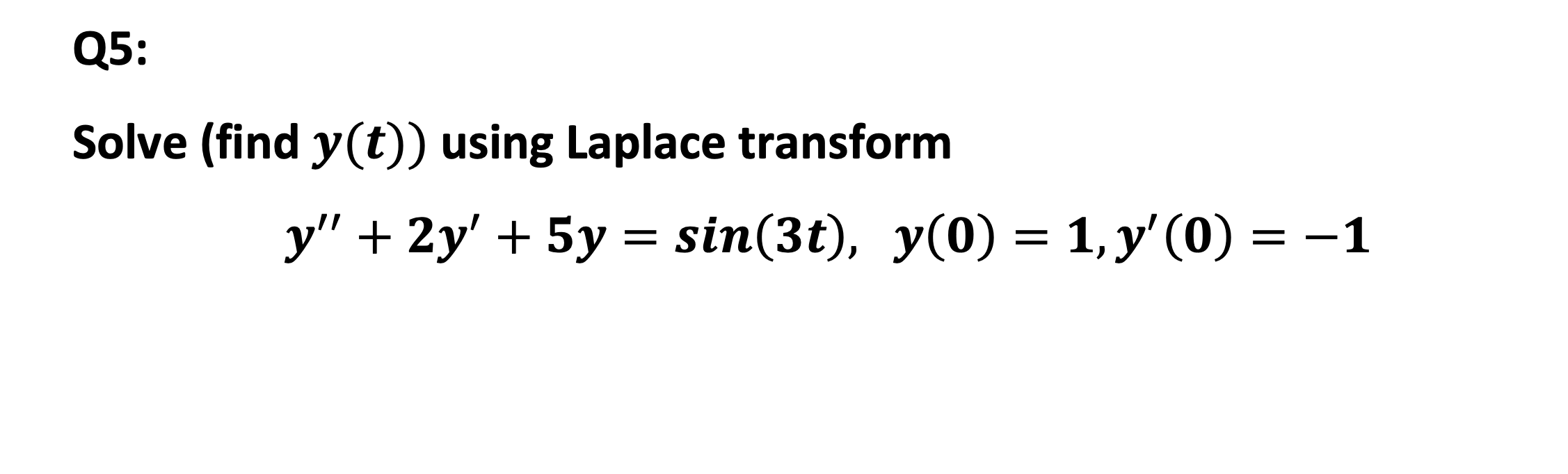 Solved Q5: Solve (find y(t)) using Laplace transform y" + | Chegg.com