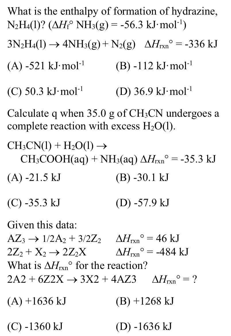 Solved What is the enthalpy of formation of hydrazine, | Chegg.com