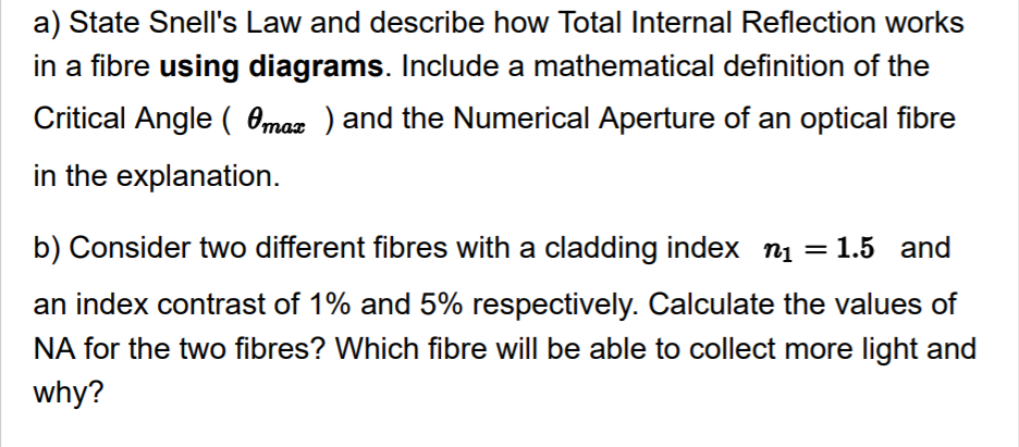 Solved a) State Snell's Law and describe how Total Internal | Chegg.com