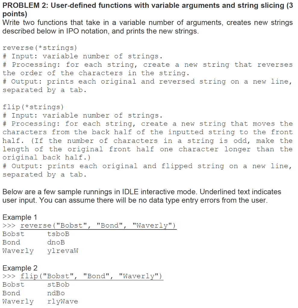 Solved PROBLEM 2: User-defined functions with variable | Chegg.com