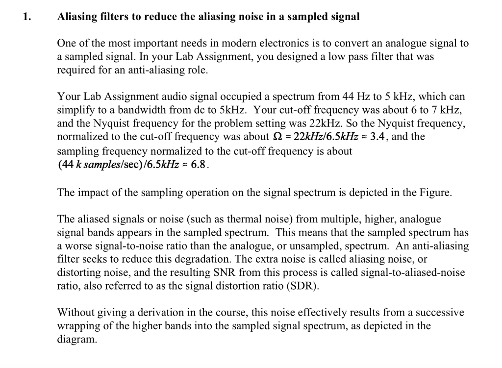 1. Aliasing filters to reduce the aliasing noise in a | Chegg.com