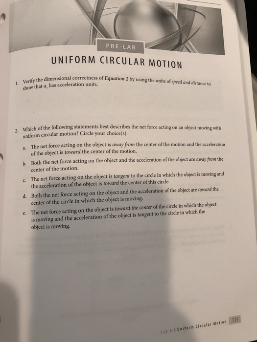 Solved LAB 6 UNIFORM CIRCULAR MOTION OBJECTIVES In the | Chegg.com