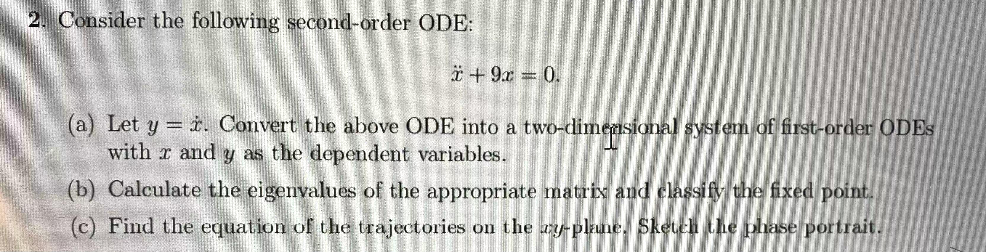 Solved 2. Consider the following second-order ODE: ï +9x = | Chegg.com