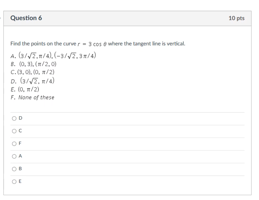 Solved Find the points on the curve r=3cosθ where the | Chegg.com