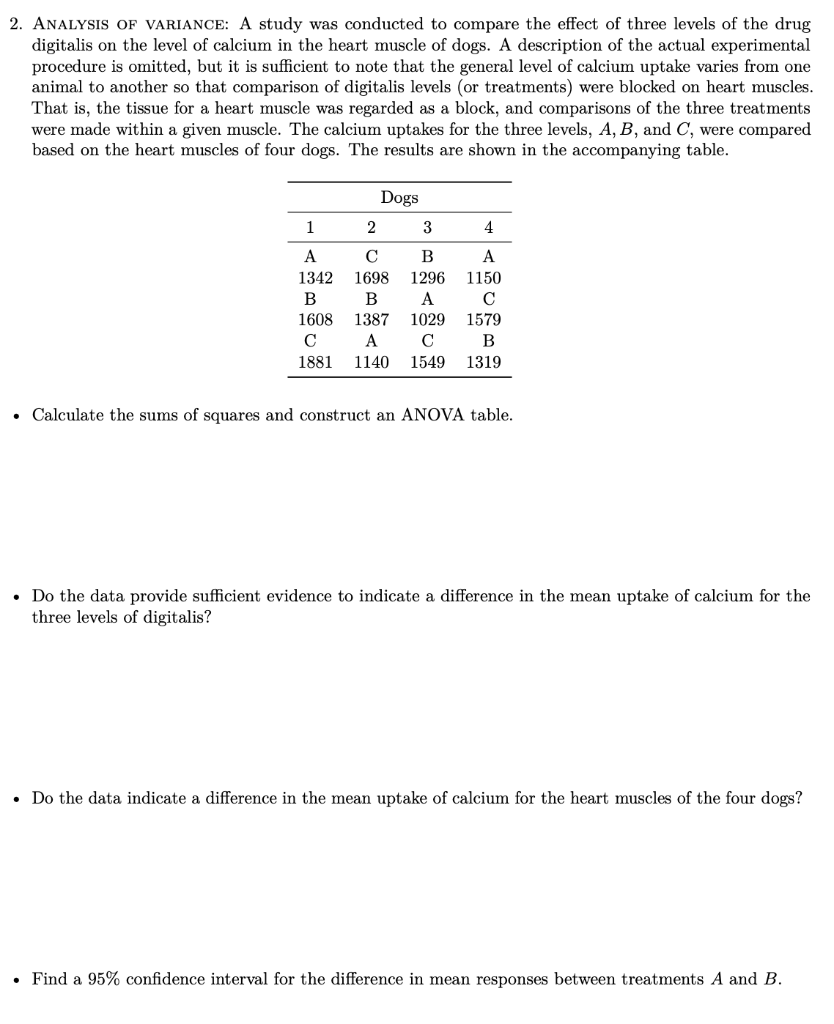 Solved 2. ANALYSIS OF VARIANCE: A study was conducted to | Chegg.com