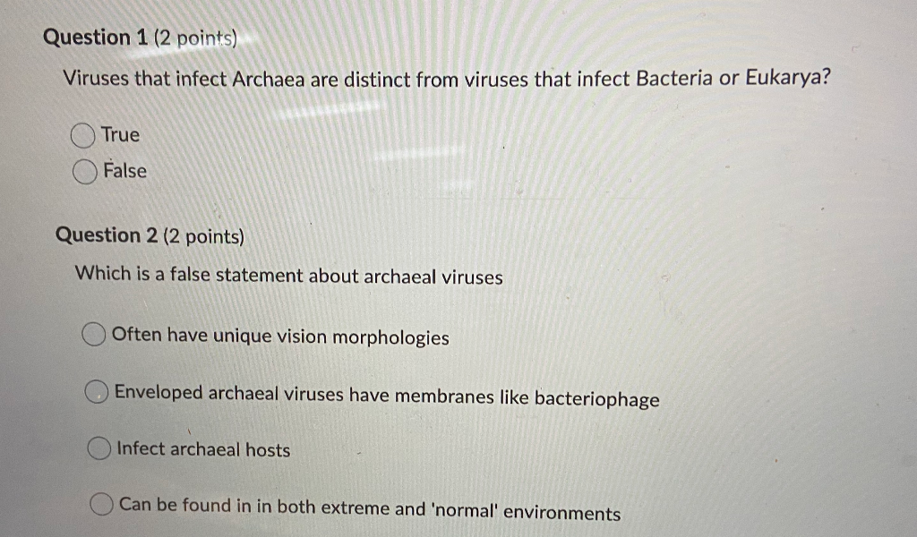Solved Question 1 (2 points) Viruses that infect Archaea are | Chegg.com