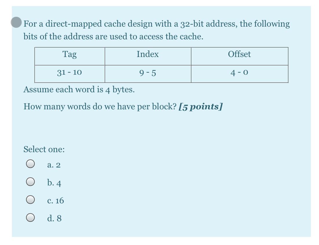 Solved For a direct-mapped cache design with a 32-bit | Chegg.com