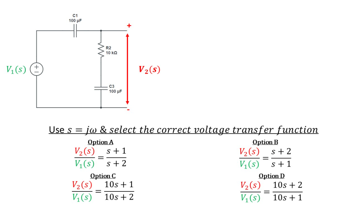 Solved Use s=jω \& select the correct voltage transfer | Chegg.com