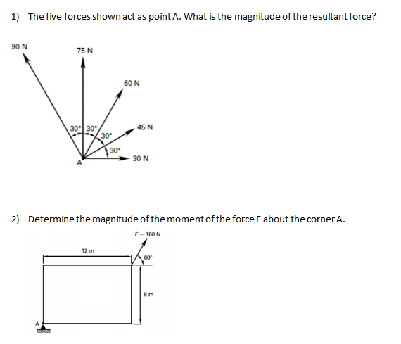 Solved 1) The five forces shown act as point A. What is the | Chegg.com