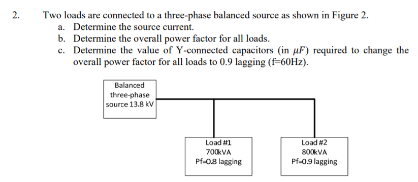 Solved 2. Two loads are connected to a three-phase balanced | Chegg.com