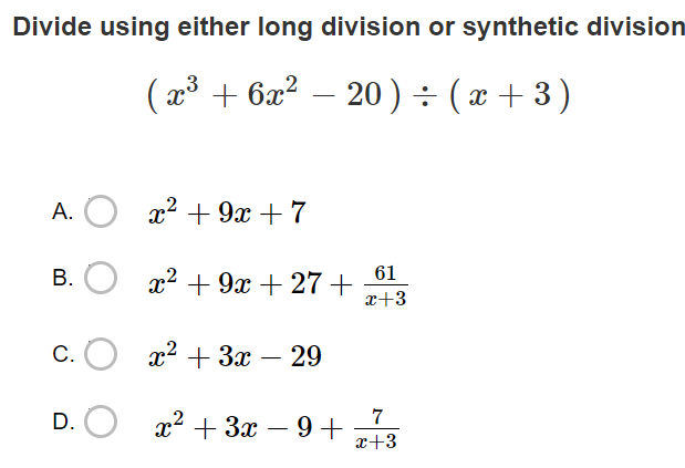 Solved by an EXPERT Divide using either long division or ﻿synthetic ...