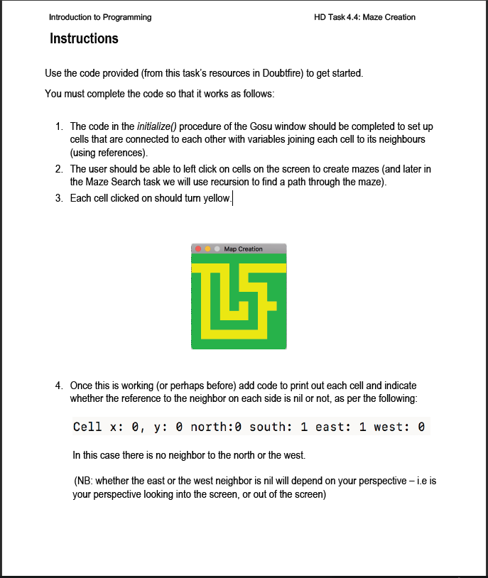 Solved HD Task 4.4: Maze Creation Introduction to | Chegg.com