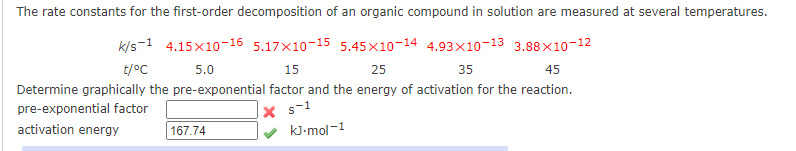 Solved The rate constants for the first-order decomposition | Chegg.com