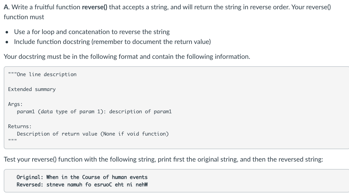 Solved A Write A Fruitful Function Reverse That Accepts A 