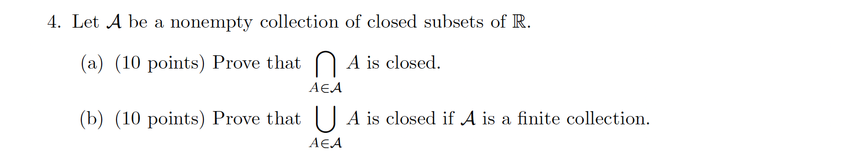 Solved Let A be a nonempty collection of closed subsets of | Chegg.com