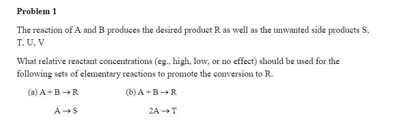 Solved Problem 1 The reaction of A and B produces the | Chegg.com