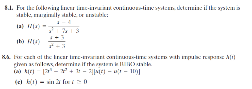 Solved 8 1 For The Following Linear Time Invariant