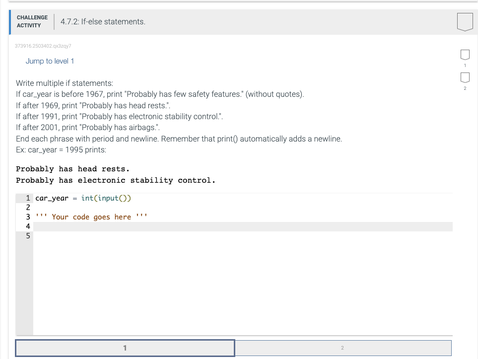 Solved CHALLENGE ACTIVITY 4.7.2: If-else statements. | Chegg.com