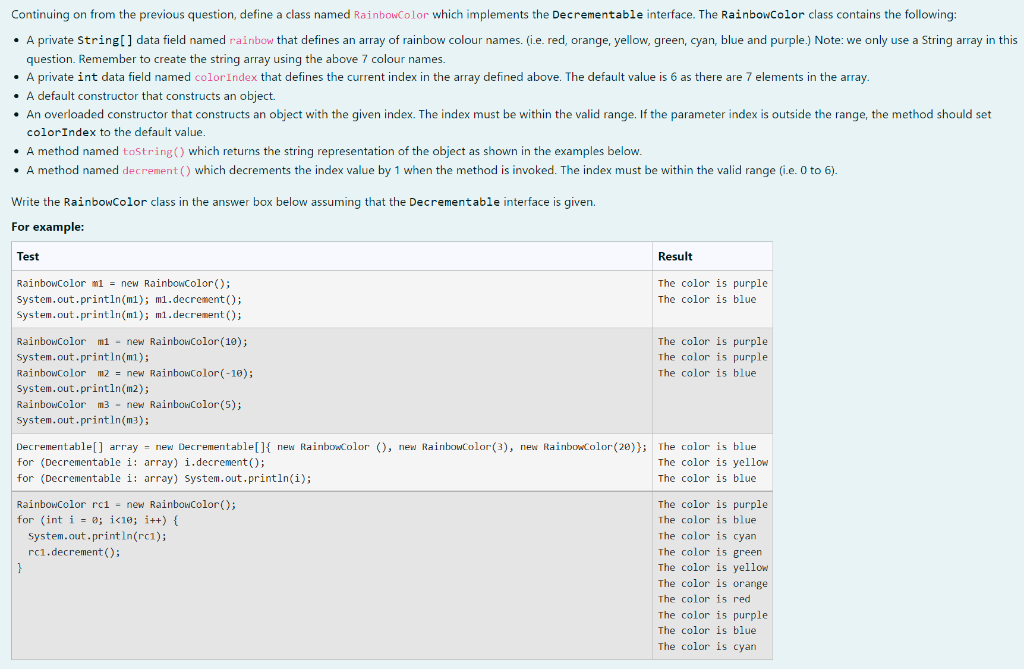 Solved Consider an interface called Decrementable which | Chegg.com