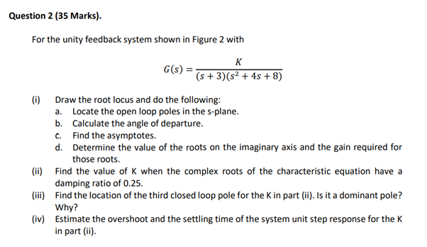 Solved For the unity feedback system shown in Figure 2 with | Chegg.com