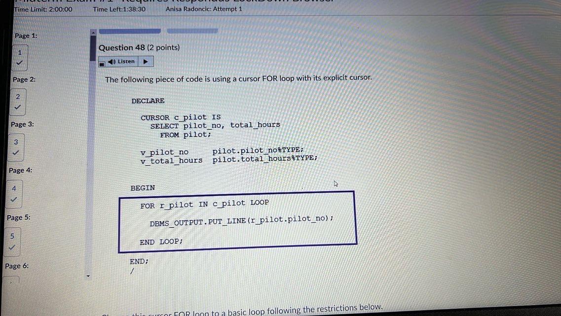 Solved Change this cursor FOR loop to a basic loop (PL/SQL), | Chegg.com