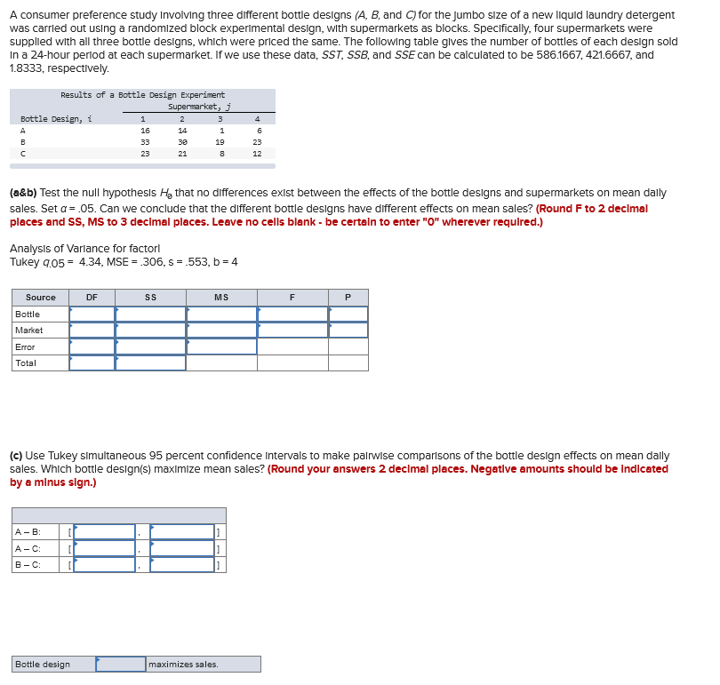 Solved A consumer preference study Involving three different | Chegg.com
