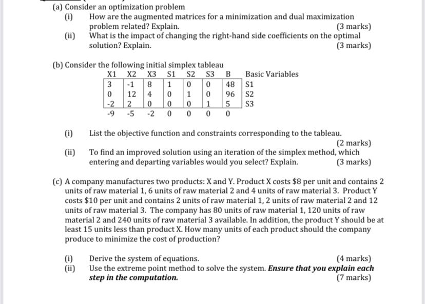 Solved (a) Consider an optimization problem 1) How are the | Chegg.com