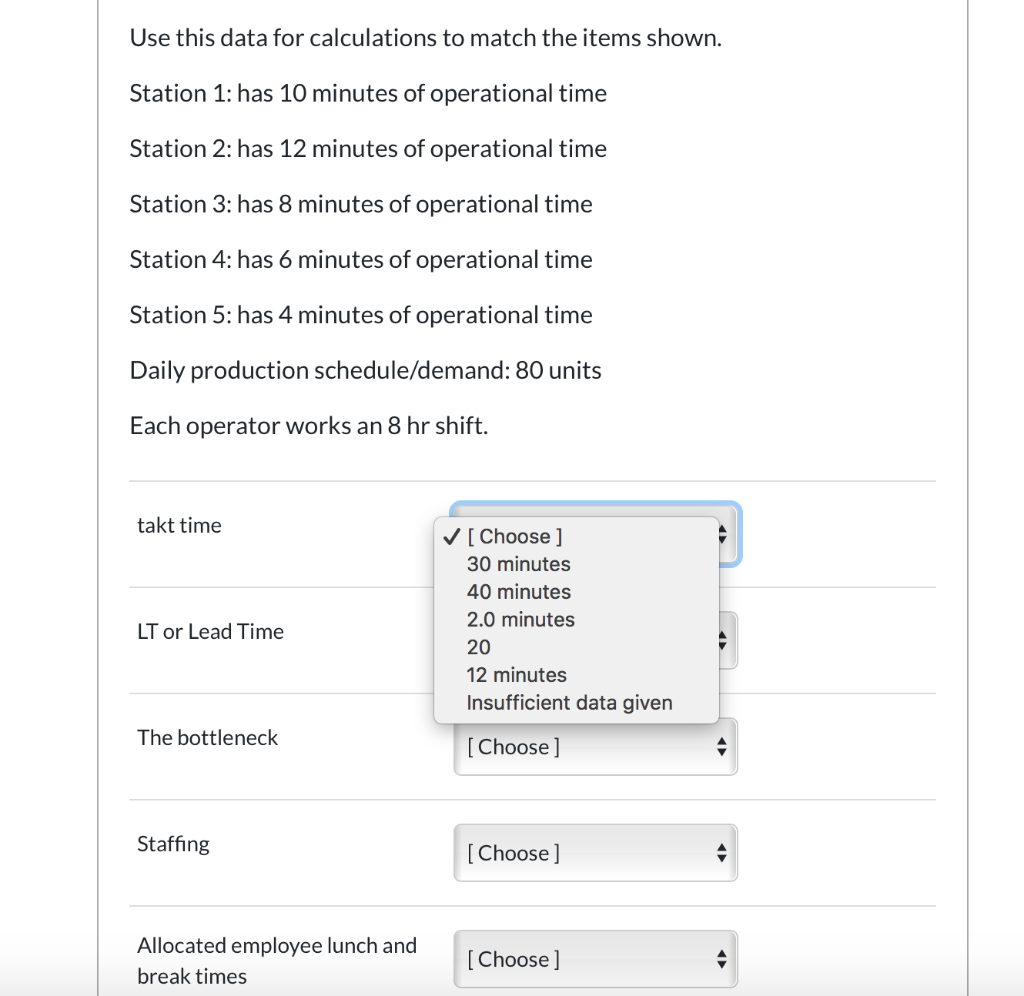 Solved Use this data for calculations to match the items | Chegg.com