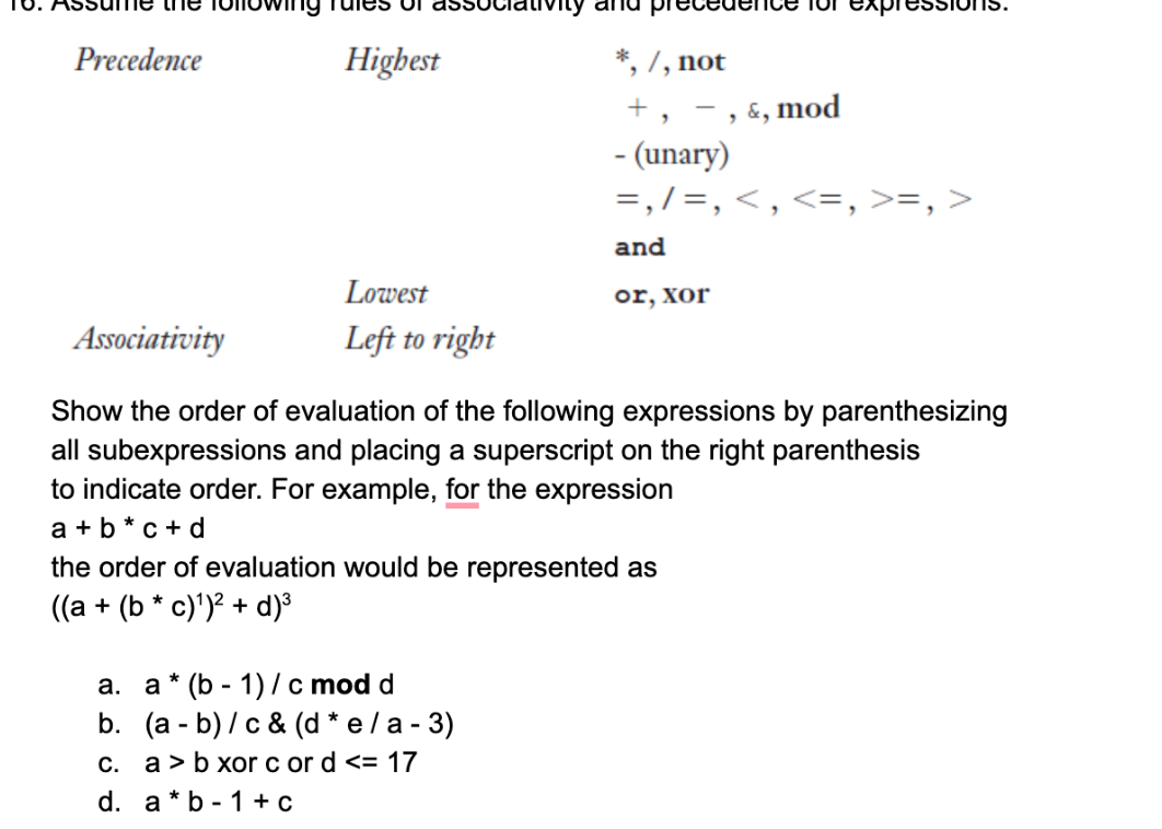 Solved Show the order of evaluation of the following | Chegg.com