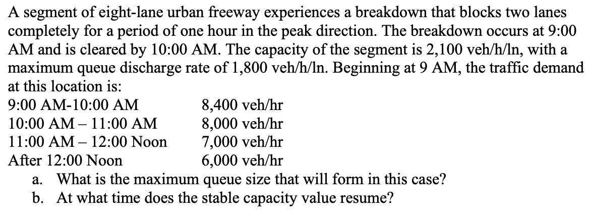 Solved A segment of eight-lane urban freeway experiences a | Chegg.com