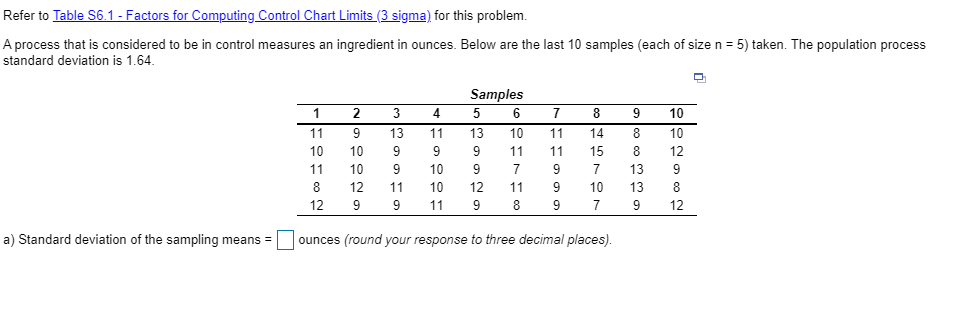 Solved Refer to Table 56.1 - Factors for Computing Control | Chegg.com