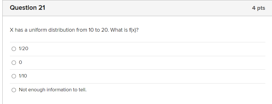 Solved Question 21 4 pts X has a uniform distribution from | Chegg.com