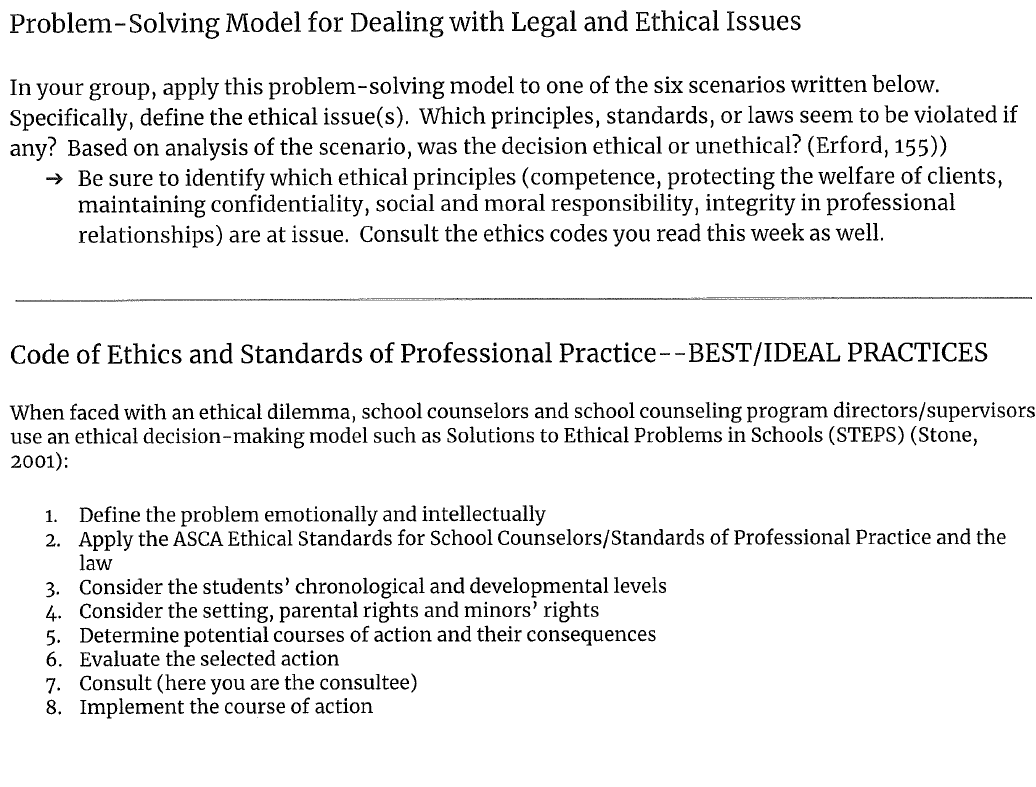 Solved Problem-Solving Model for Dealing with Legal and | Chegg.com