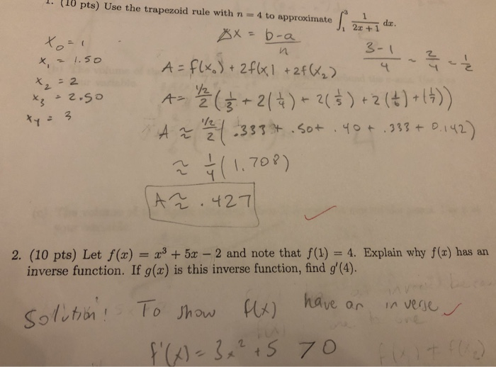 Solved 1. (16 pts) Use the trapezoid rule with n 4 to | Chegg.com