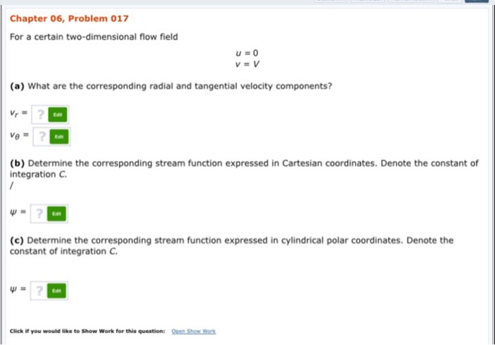 Solved For a certain two-dimensional flow field u = 0 v = | Chegg.com