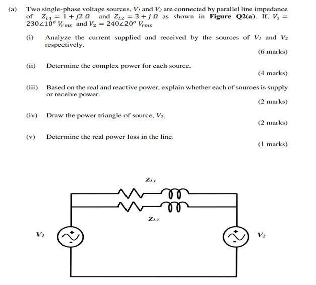 Solved (a) Two single-phase voltage sources, V, and V2 are | Chegg.com