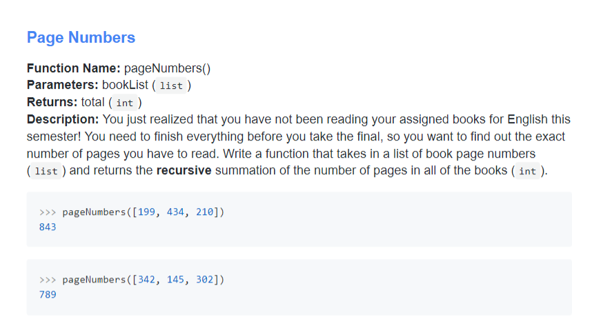 Solved Page Numbers Function Name: pageNumbers() Parameters: | Chegg.com