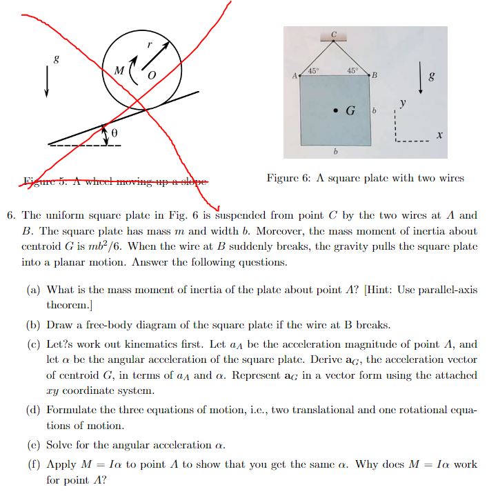 6. The uniform square plate in Fig. 6 is suspended | Chegg.com