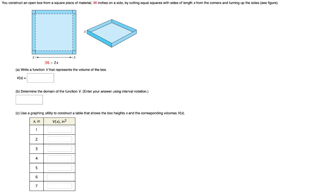 Solved You construct an open box from a square piece of | Chegg.com
