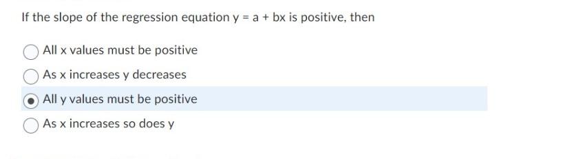 Solved If the slope of the regression equation y = a + bx is | Chegg.com