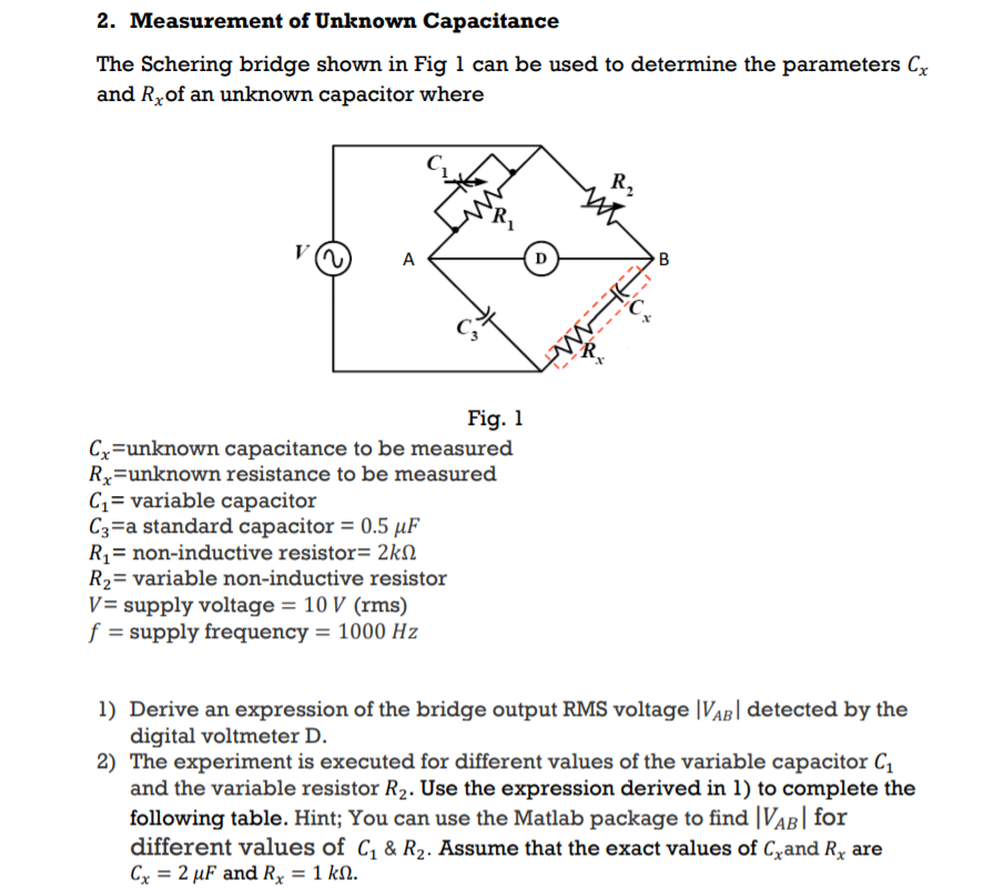 2. Measurement of Unknown Capacitance The Schering | Chegg.com