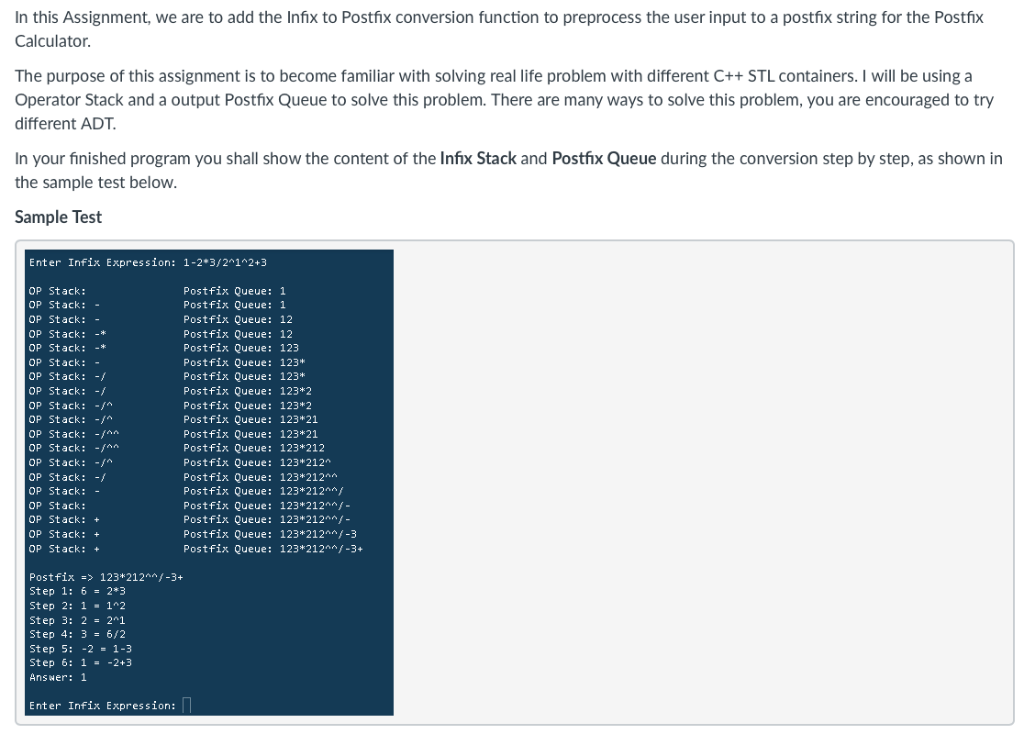 Infix Calculator C++ Use different types of | Chegg.com
