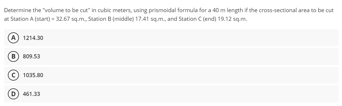 Solved Determine the "volume to be cut" in cubic meters, | Chegg.com