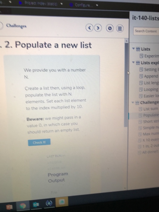 Solved it-140-lists Challenges Search Content 2. Populate a | Chegg.com
