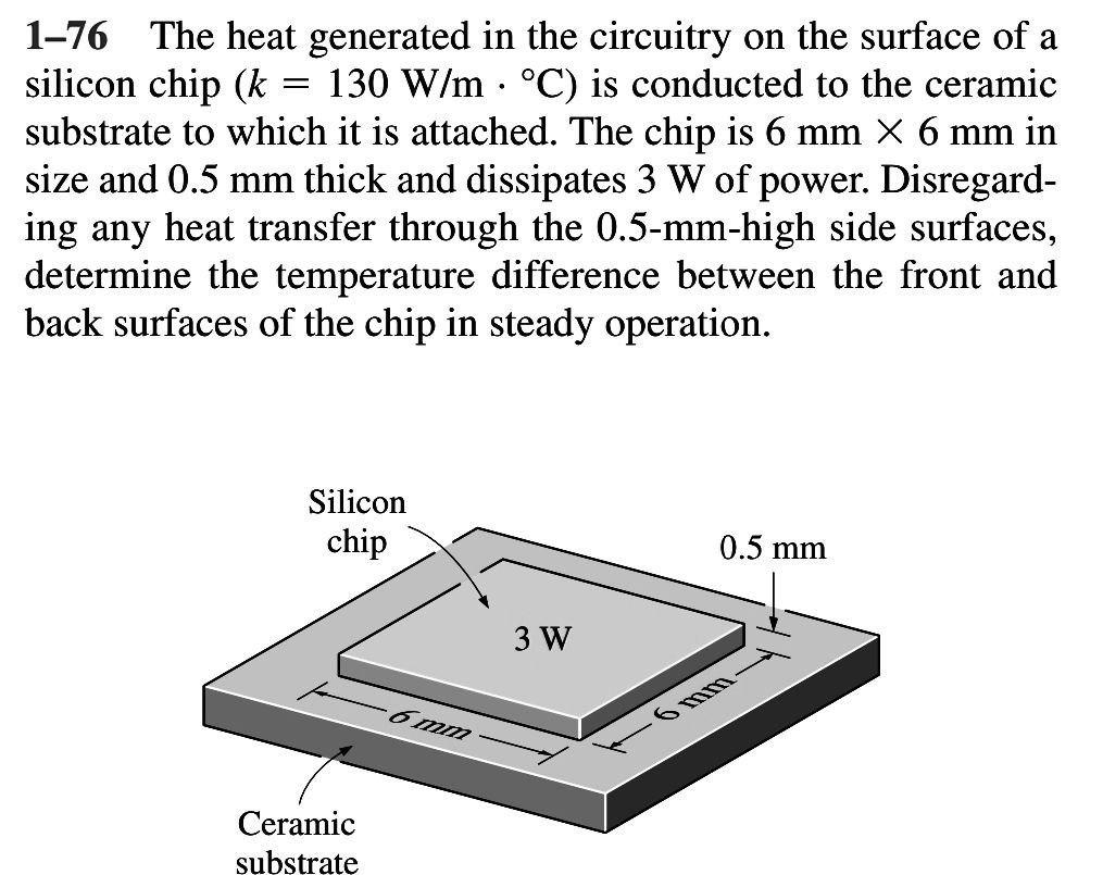Solved = . 1-76 The heat generated in the circuitry on the | Chegg.com