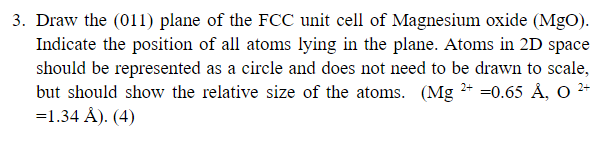 Solved 3. Draw the (011) plane of the FCC unit cell of | Chegg.com